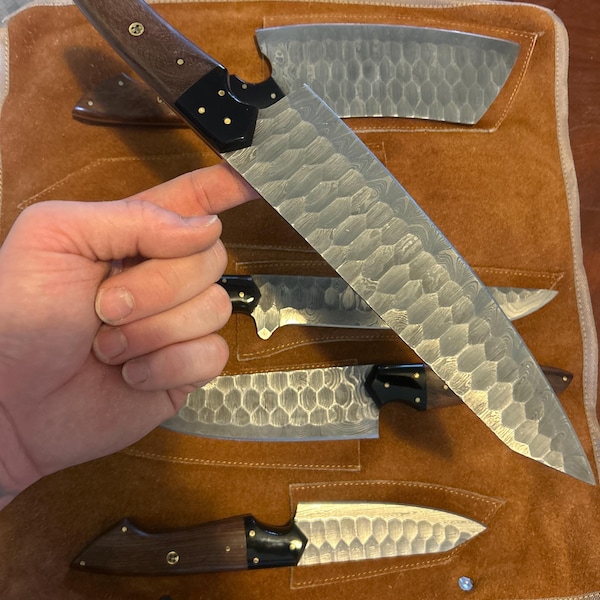 5 Pcs Damascus Steel Hand Forged Chef Set , Damascus Steel Kitchen ...