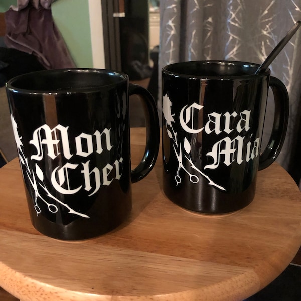 Cara Mia & Mon Cher Matching Couples Mugs, 11oz or 15oz | Morticia ...