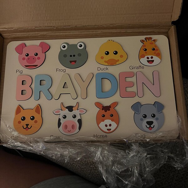 Animals Puzzle With Custom Baby Name, Personalized Name Puzzle, Zuzu ...