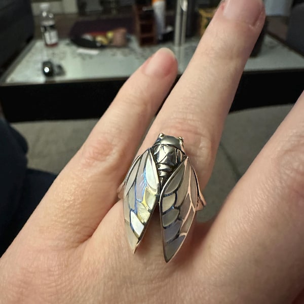 Antique Deco Mother of Pearl Cicada 925 Sterling Silver Ring - Etsy
