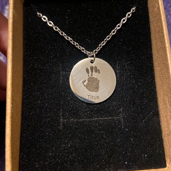Engraved Actual Fingerprint Handwriting Necklace, Memorial Fingerprint ...