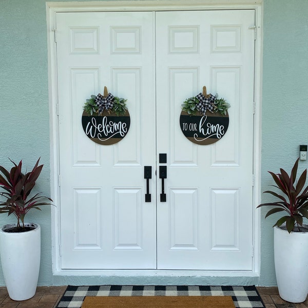 Double Door Front Door Decor Welcome to Our Home Double Door Signs ...