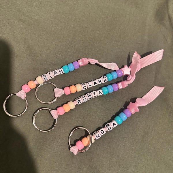 Personalised Beaded Blue Keyring, Handmade Keychain, End of Term ...