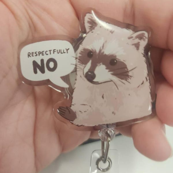 Raccoon Respectfully No Badge Reel With ID Belt Clip Cute Design ...