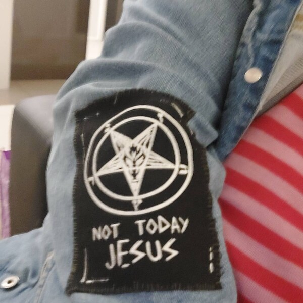 Not Today Jesus Baphomet Inverted Pentacle Sew on Patch. for Witchy Punk Battle Vests, Occult ...