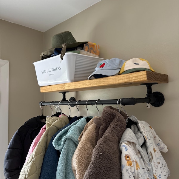 Laundry Room Bar With Attached Wood Shelf, Clothing Rack, Drying Bar ...