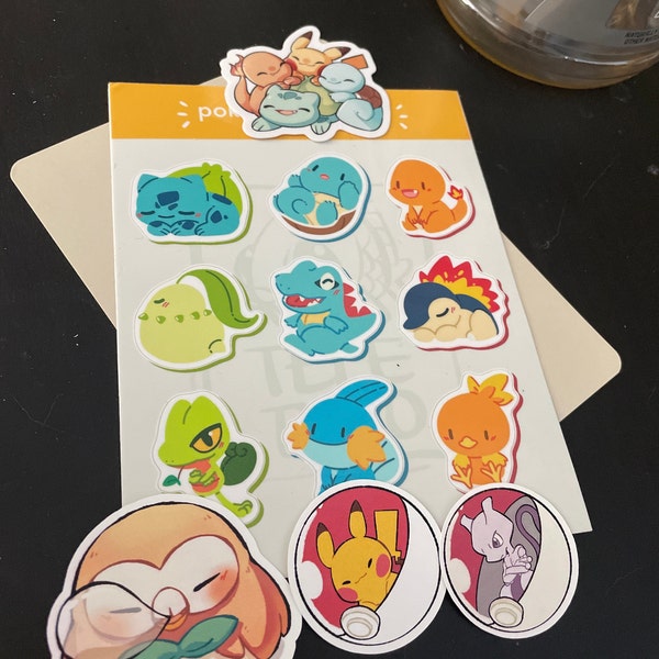 Pokemon Starters Waterproof Sticker Sheet 4.25 X 5.5 Inch Glossy Vinyl ...