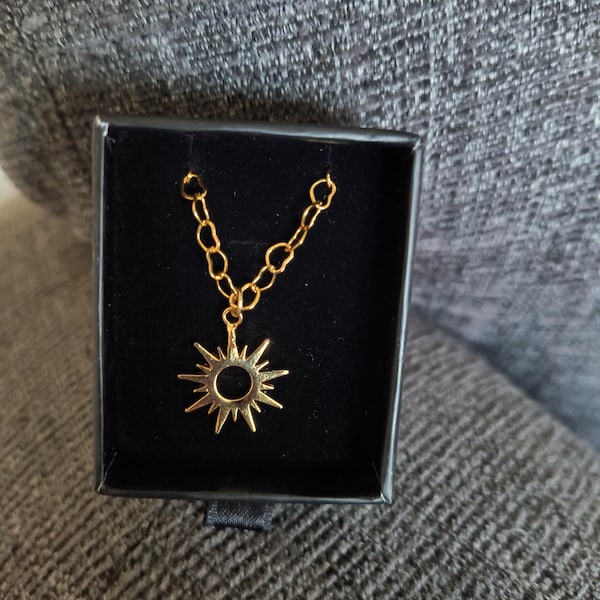 Gold Tiny Sunshine Pendant Necklace, Sunburst Necklace, Sun Necklace ...