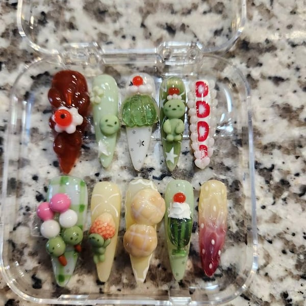 Smiski Sweets Press on Nails | 3D Ice Cream & Dango Cake Picnic Art ...