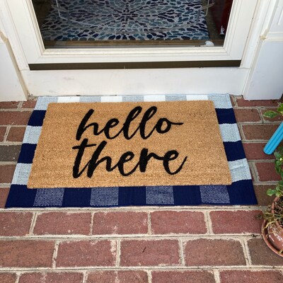 Hello There Doormat, Cute Script Cursive Welcome Mat, Housewarming Gift ...