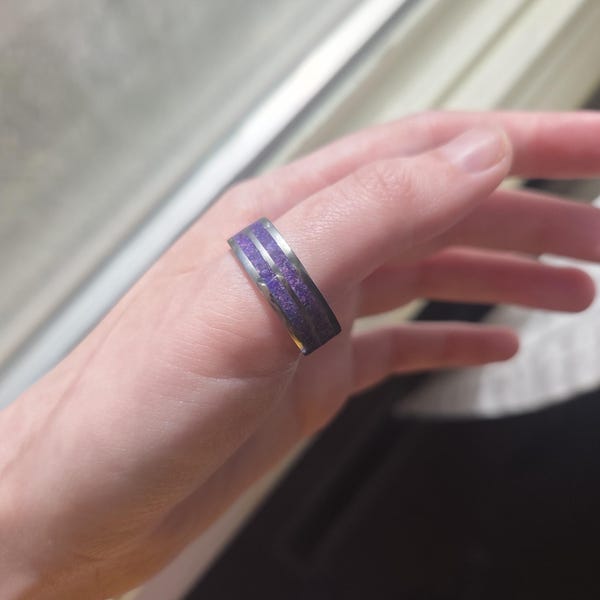 Unique Handmade Titanium Ring With Double Purple Jade and Amethyst ...