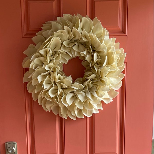 Cream FELT Wreath - Outdoor/indoor - Etsy