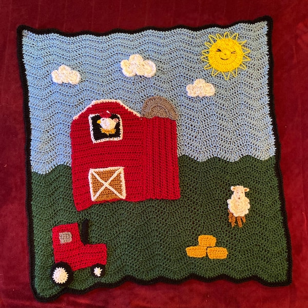 CROCHET PATTERN - Red Barn Farm Crochet Blanket Throw - PATTERN - Etsy
