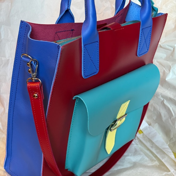 Multicolored Bag Made of Genuine Leather With Original Design, Bright ...