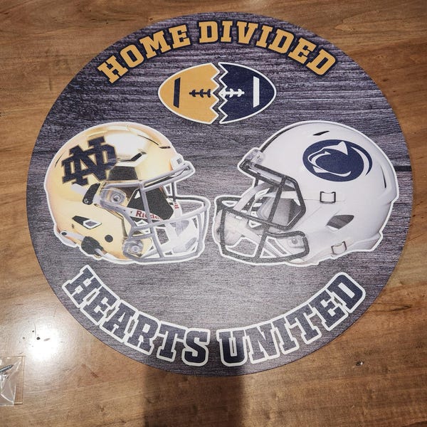 Custom Football House Divided Hearts United Door Hanger, Football Round ...