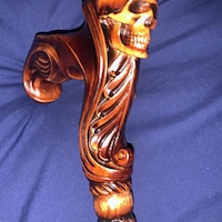 Skull Cane Wooden Walking Stick Ergonomic Palm Grip Handle Wood Carved ...