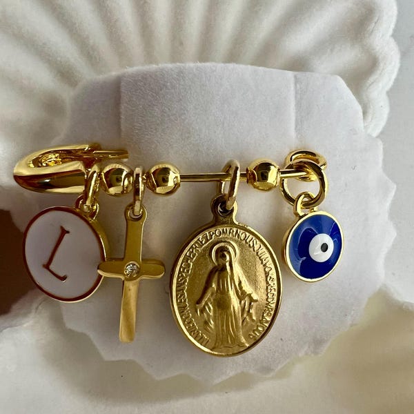 Personalized Italian Cornicello Gold Baby Pin | Baby Brooch | Baptism Pin | Stroller Pin ...