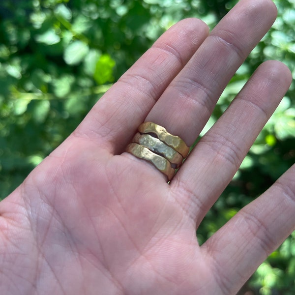 18k Handmade Gold Ring, Matte Finish Hammered and Textured Gold Ring ...