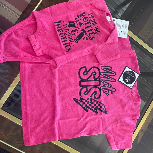 Moto Sis With Checkered Lightning Bolt Baby Bodysuit or Toddler or ...
