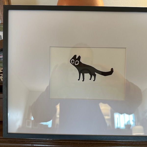 Little Black Cat Linocut - Printmaking - 7x5 Animal Art - Deckle Edge ...