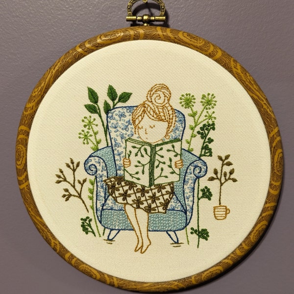 Reading Time - Modern Hand Embroidery, Embroidery Kit, Wall Decor, Hand ...