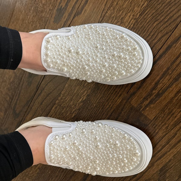 Pearl Embellished Vans - Custom Wedding Slip on Vans - Custom Wedding ...