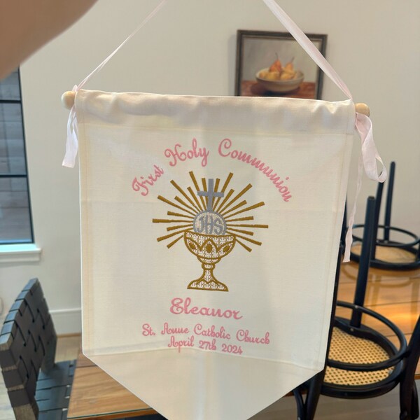 Personalized First Communion Banner With Embroidered Chalice With Host ...