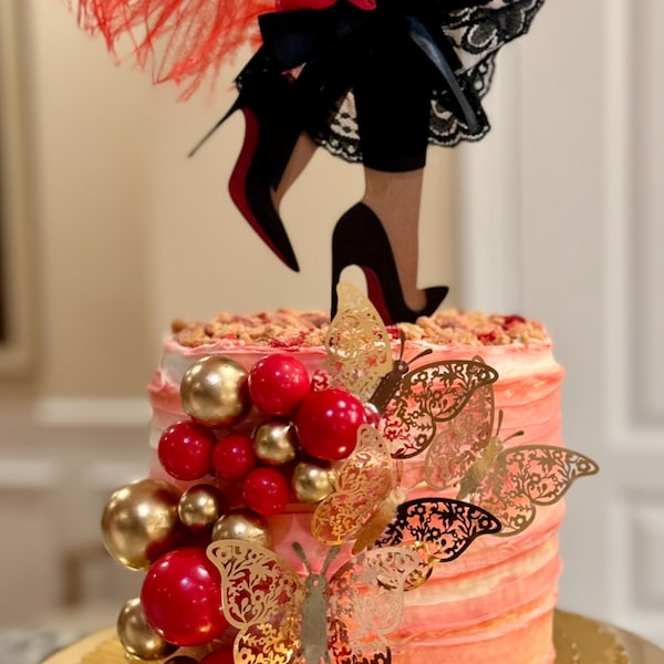 Glamour Gal Wood Cake Topper With Leggings, Lace, Feathered Plume ...