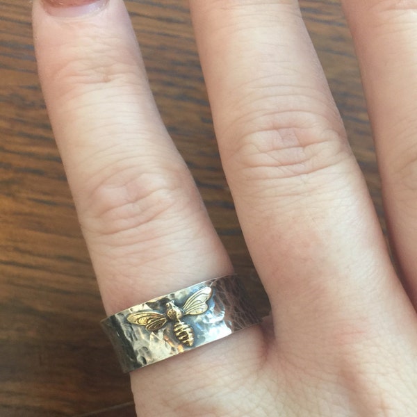Bee Ring Honeybee Bumblebee Cottagecore Sterling Silver Wide Band ...