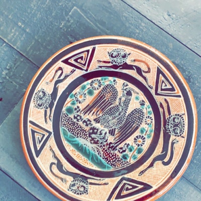 Vintage PAT CUSTER DENISON Art Pottery Plate Abstract fat Dove Signed ...