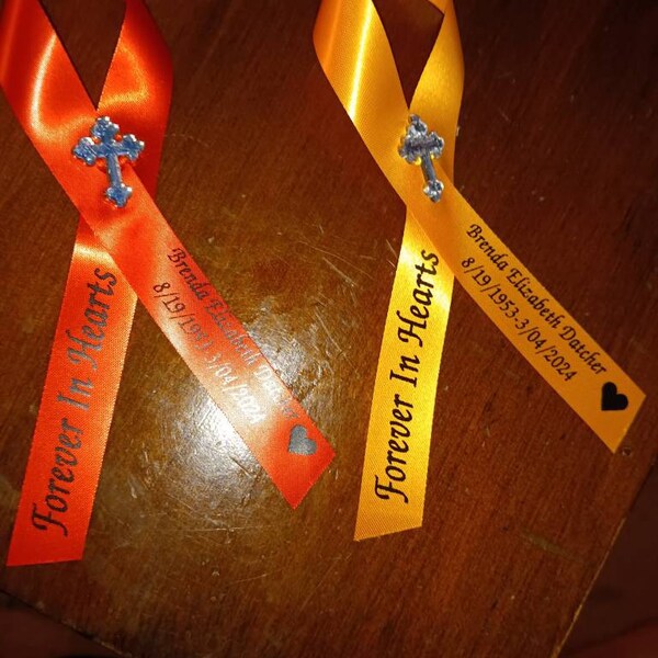 Personalized Memorial Ribbon Pins for Funeral or Celebration of Life ...