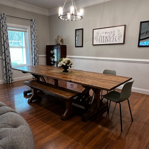 Large Farmhouse Table, Long Farmhouse Table, Kitchen Table, Rustic ...