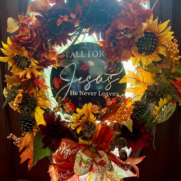 Wreath Sign, Fall for Jesus He Never Leaves Wreath Sign, Fall Wreath ...