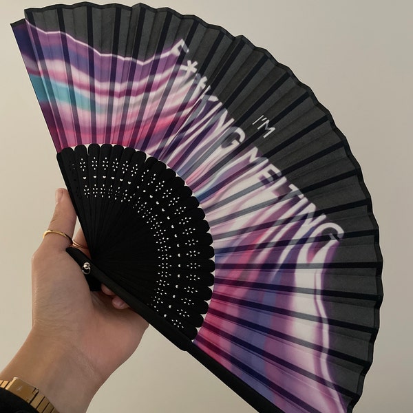 Hot as Hell Funky Fan - Red and Black Flame Text Bamboo Foldable Hand ...