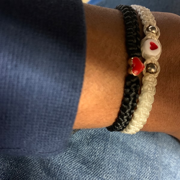 Set of 2 Personalized Heart Beaded Matching Bracelets for Couples ...