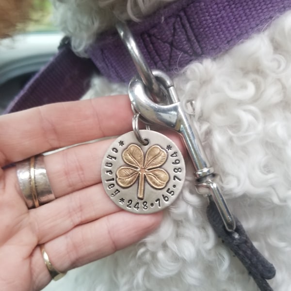 Custom Dog Id Tag- Brass Four Leaf Clover - Etsy