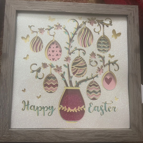 3D Easter Egg Tree Shadow Box, Happy Easter SVG, Easter Tree Shadowbox ...
