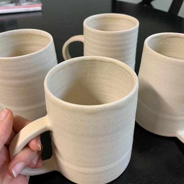 2 Large White Matte Ceramic Mugs With Handles, Two Pottery Mugs, Coffee ...