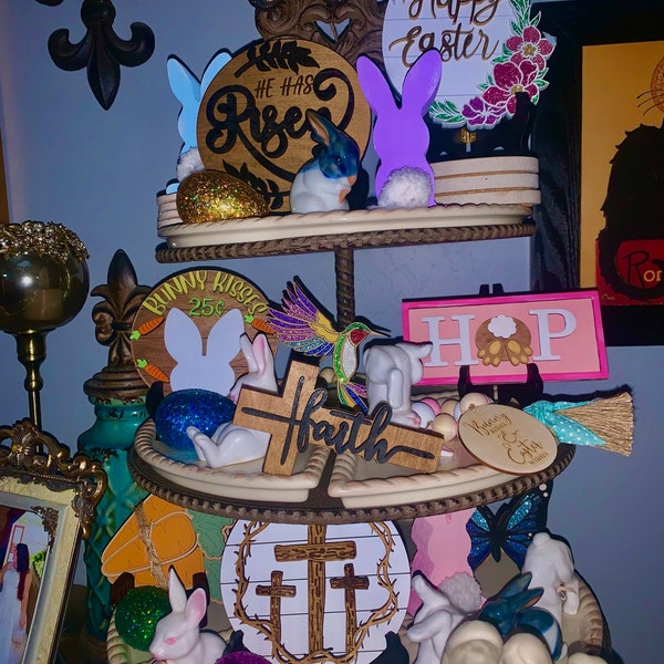 Easter Tiered Tray Decor , Easter Tier Tray , He is Risen, Religious ...