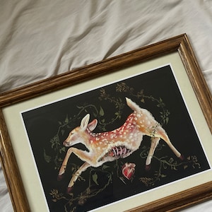 Gothic Fawn With Flowers Handmade Art Print, Deer Oddities ...