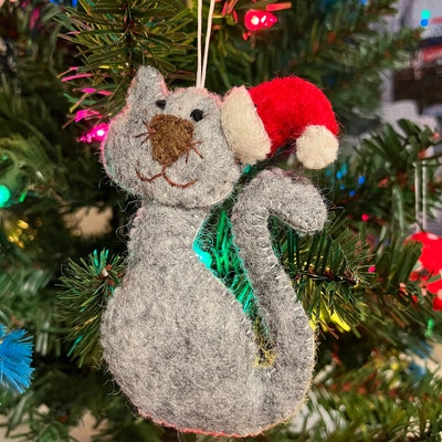 Felted Wool christmas Cat Collette Ornament-cat Ornament-christmas Cat ...