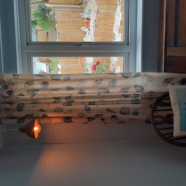 Ocean Beach Shell Star Cotton Linen Blend Nautical Fabric Natural Blue ...