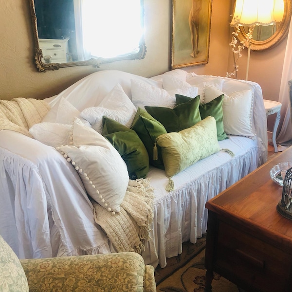 Slipcover | Ruffled Slipcover | Sofa Cover | Sofa Scarf | Slip Cover ...