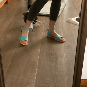 Blue Leather Sandals, Flat Leather Sandals, Sustainable Women Sandals ...