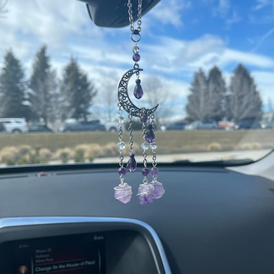 I Am Calm Intention Crystal Car Charm Purple Amethyst Crescent Moon - Etsy