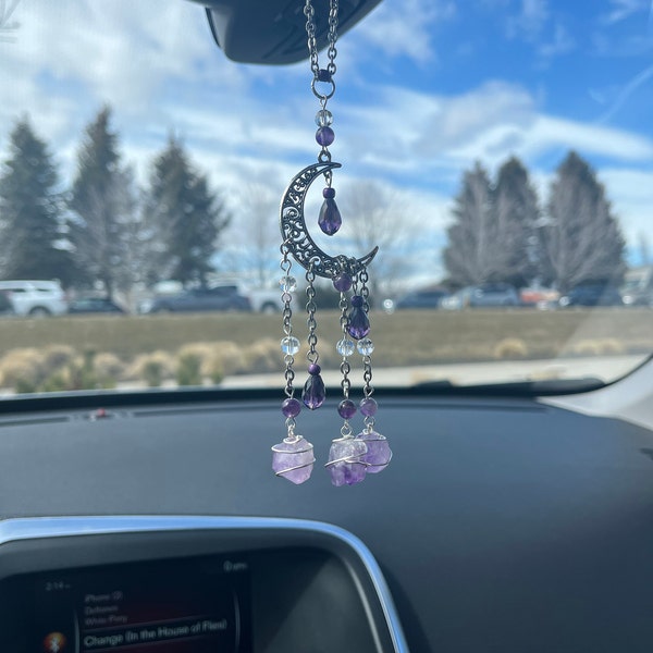 I Am Calm Intention Crystal Car Charm - Purple Amethyst - Crescent Moon ...