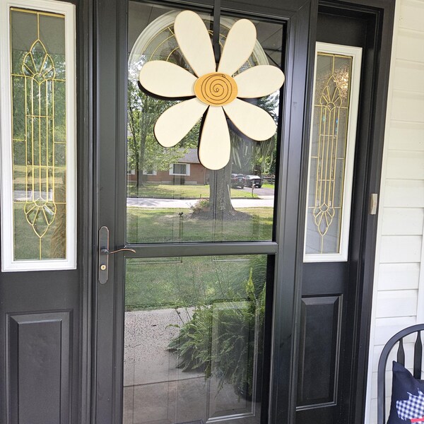Flower Door Hanger, 21 Inch White Wood Daisy FLOWER Door Sign, Front ...