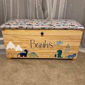 Toy Box Rolling Toy Box Dinosaur Toy Bin Kids Toy Chest Wood Toy Box ...