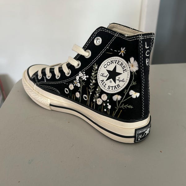 Custom Converse Chuck Taylor Blue Flower Embroidered Converse Shoes ...