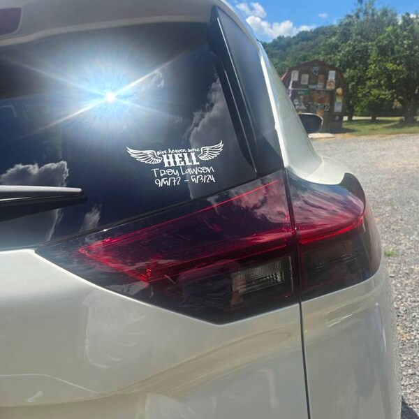Give Heaven Some Hell Bereavement Car Decal, Angels Wings Memorial Car ...
